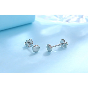 Sterling Silver Stud Earrings for Women, Tiny Flat Dot Earrings Set | Small Hypoallergenic Circle Stud Earrings | Dainty Round Tragus Cartilage Studs for Men (2mm/3mm/4mm)