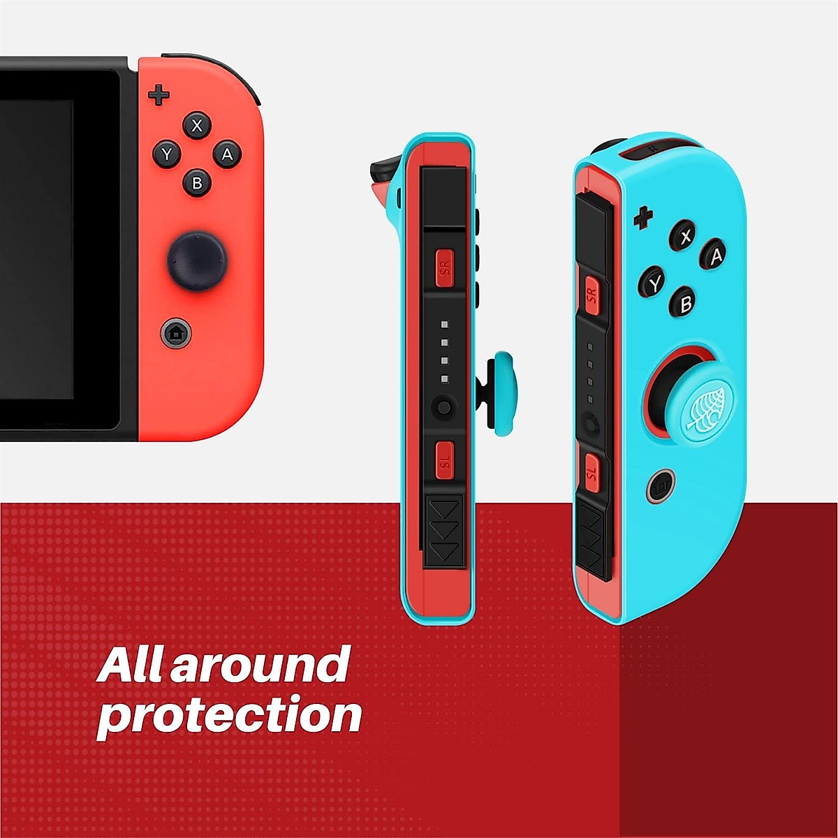 TNP Joycon Case for Nintendo Switch - Silicone Joy Con Case for Nintendo Switch & Switch Oled - Protective Switch Controller Case Cover with Thumb Grip Caps for Nintendo Switch Joycon(Blue Green Leaf)