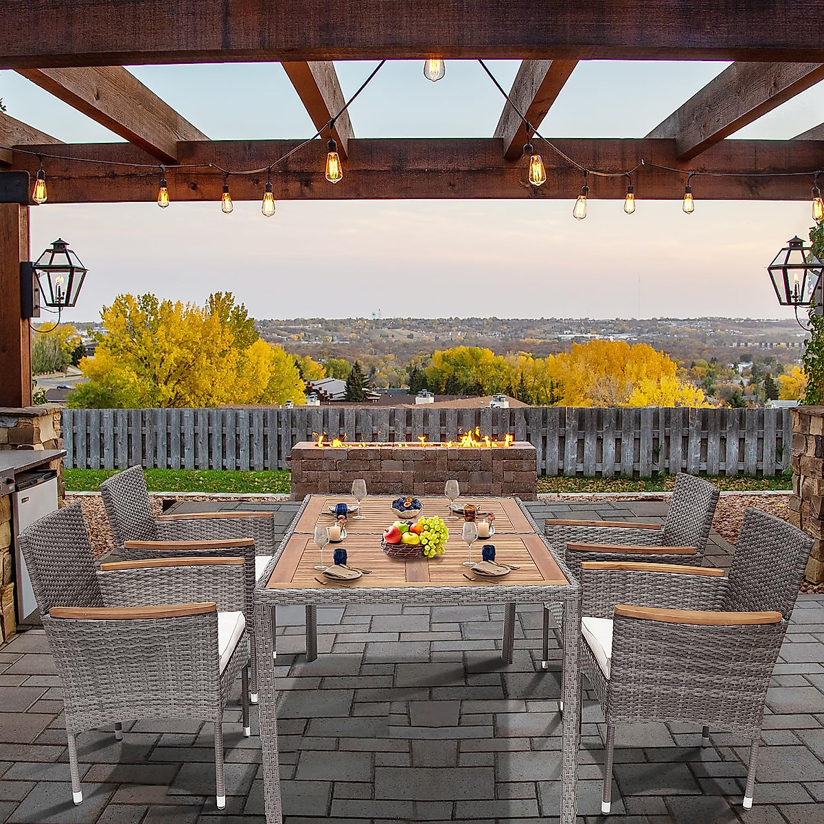 ARTBUSKE 7 Piece Outdoor Patio Table and Chairs Set of 6 Outdoor Dining Set for 6 Patio Dining Sets Patio Furniture Back Yard Outdoor Furniture Set for Outside Patio Garden Deck,Grey