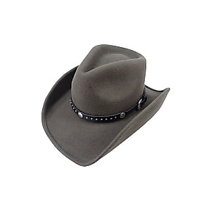 Western Hat Band for Cowboy Hats by Silver Canyon, Black Leather with Silver Star Concho and Studs