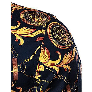 ZEROYAA Men's Luxury Printed Slim Fit Long Sleeve Casual Button Down Stretch Floral Shirt ZLCL37-103-Navy Medium