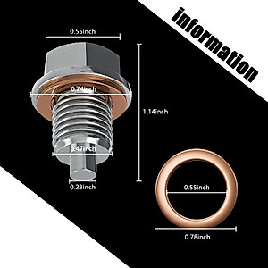 Fogfar 1 PC Oil Drain Plug with 5 Cooper Washer, M14x1.5 Heavy Duty Engine Oil Drain Plug, for Qashqai Qijun New Teana New Sunshine Liwei Sylphy Tiida Nissan (Silver)