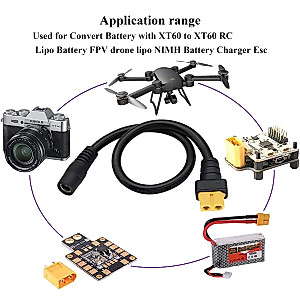 AAOTOKK XT60 to DC Adapter Cable XT60 Bullet Connector Female to DC 5.5mm X 2.5mm Female Power Jack Adapter Cable for TS100 Soldering Iron, FPV Monitor Power,Drone Power Cord.(30 cm-2Pack)