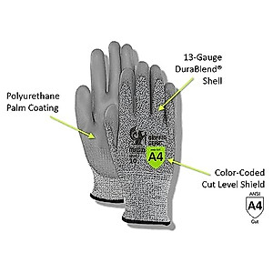 MAGID Polyurethane Coated ANSI Level A4 Cut-Resistant Firm Grip Work Gloves, 12 Pairs, Size 7/Small, GPD452