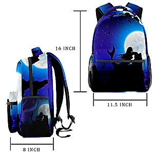 VBFOFBV Travel Backpack, Laptop Backpack for Women Men, Fashion Backpack, Night Ocean Mermaid Silhouette Moon