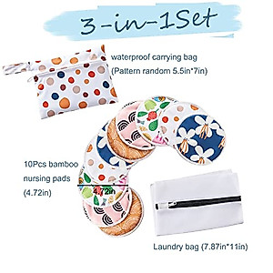 Organic Bamboo Nursing Pads for Breastfeeding - 10 Washable Pads + Wet Bag +Wash Bag, Super Absorbent Breast Pads Nipple Pads for Breastfeeding Reusable Breast Pads for Breastfeeding(Large 4.7")