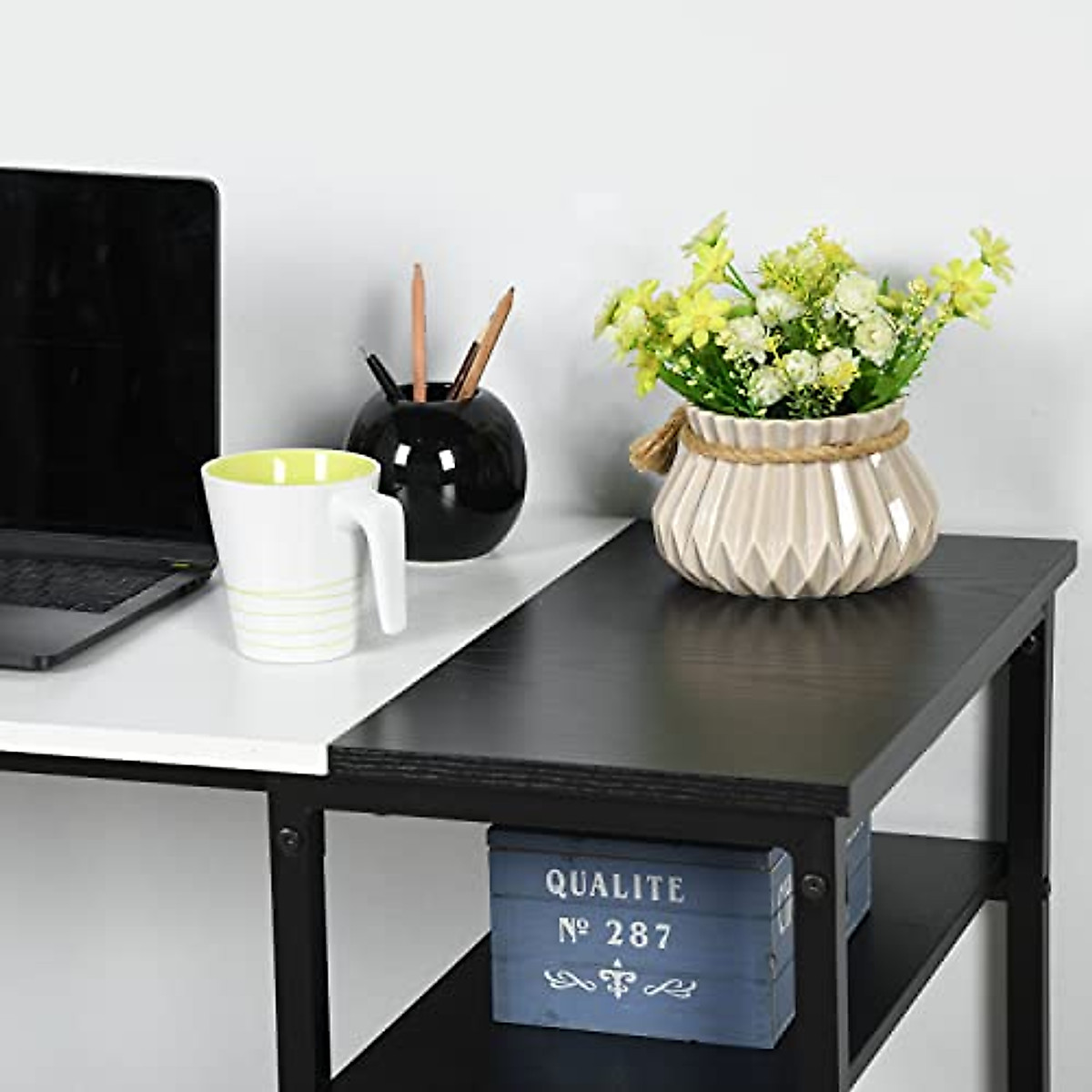 Homy Casa Inc Computer 40 inch Study Writing Table with Storage Shelves Space Saving for Home Office, Modern Simple Style PC Metal Frame Desks, Black White