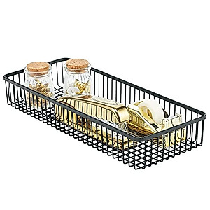 mDesign Metal Farmhouse Home Office Storage Bin Basket Container - Desk and Drawer Organizer Tote for Gel Pens, Pencils, Markers, Erasers, Tape, Staples, Notepads - Unity Collection - 4 Pack - Black