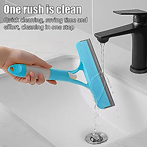zipelo 3-in-1 Window Squeegee, Window Cleaning Tool for Car Indoor Outdoor High Windows with Sponges and Spray, Multifunctional Glass Squeegee for Shower Doors, Bathroom, Window (Blue)