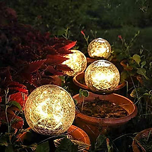aboxoo Globe Solar Lights Outdoor Decoration 1 Packs Crackle Glass Ball Warm Light with LED for Garden Yard Decor Pathway Patio Lawn(4.7 inch)