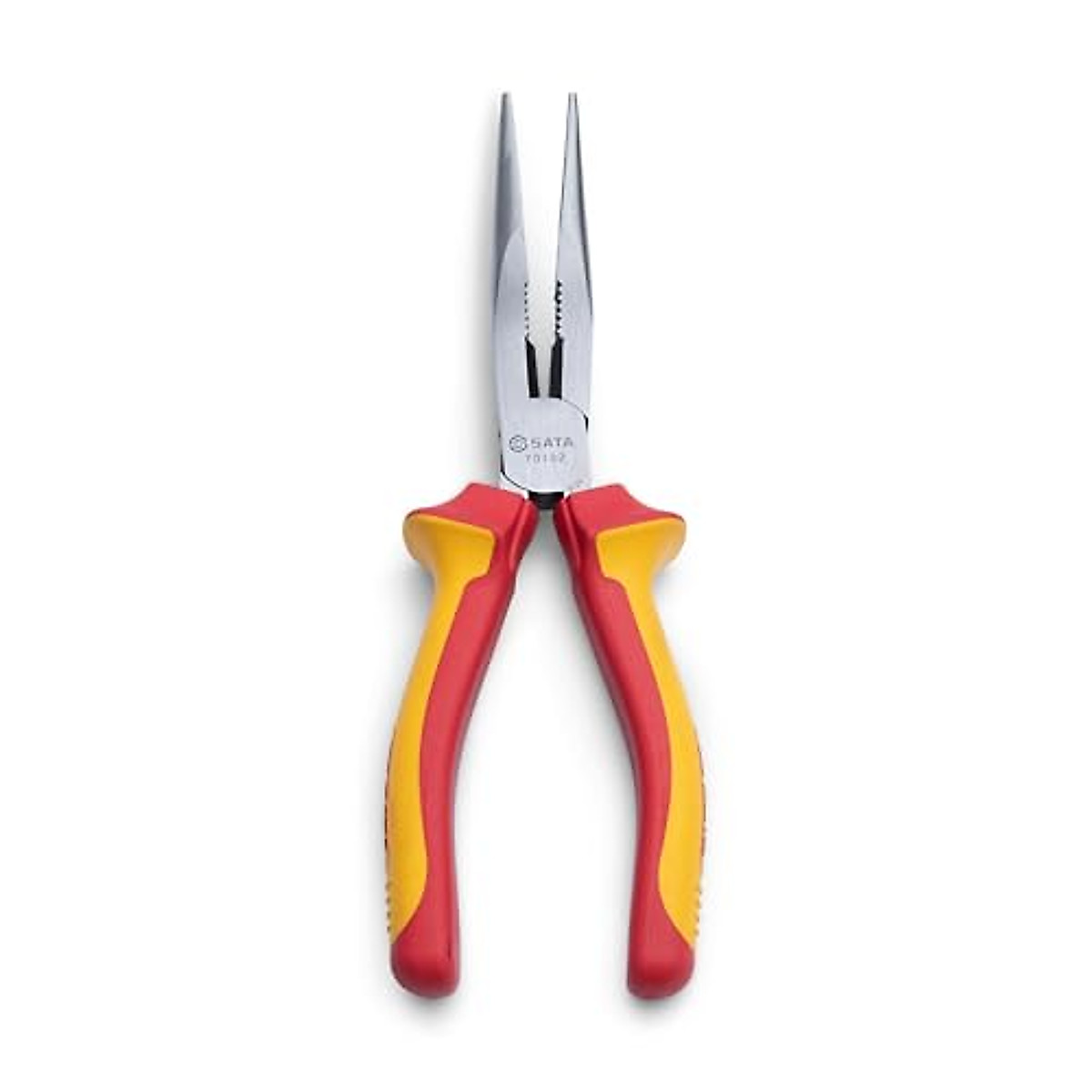 SATA 8-Inch VDE Insulated Long Needle-Nose Side Cutting Pliers with Chrome Vanadium Steel Body and Dual Material Anti-Slip Handles - ST70132ST