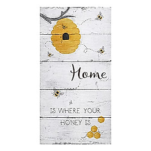MUSEDAY Kitchen Towels Dishcloths Set Home is Where Your Honey is Cute Bee Honey Hive Retro Wood Grain Absorbent Dish Towels Dish Cloths for Drying Kitchen Hand Towels Decorative Tea Towels