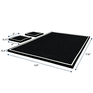 S&T INC. Rubber Bar Mat for Countertop, Non-Slip Bar Mat for Home Bar Cart, Coffee Maker Mat for Countertops, 11.9 Inch x 17.8 Inch, Black with White Border, 1 Bar Mat with 2 Coasters