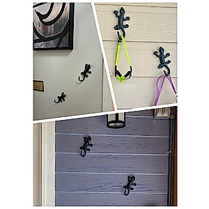 Auafanzy Outdoor Cast Iron Pool Towel Wall Hooks, Lovely Gecko Heavy-Duty Coat Hooks, Fun Lizard Pool Towel Holder for Outdoor and Indoor，Cool Gecko Key Holder and Wall Decor (4 Pcs)