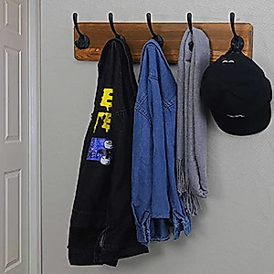 Dseap Coat Rack Wall Mounted with 5 Coat Hooks - Heavy Duty Wooden Wall Coat Hanger for Clothes Hat Jacket Clothing, Natural & Black
