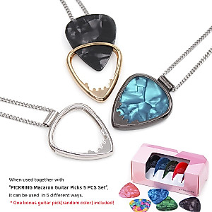 PICKRING Skull Shaped Guitar Pick Holder Necklace for Guitarists/guitar picks keeper storage pendant necklace stainless steel music lovers musicians gifts (SILVER)