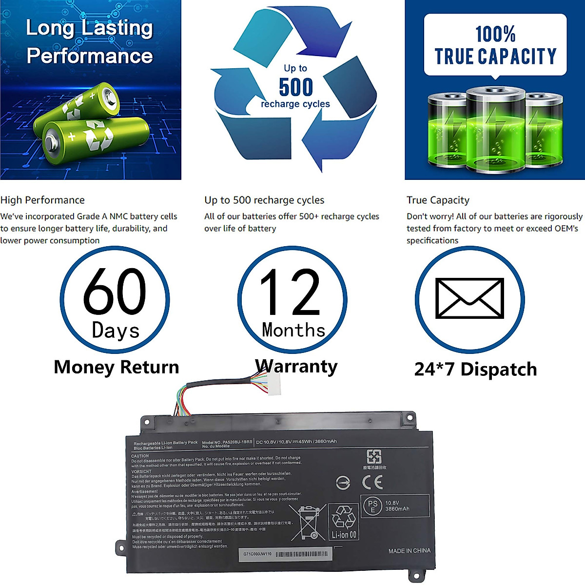 PA5208U-1BRS Battery for Toshiba Chromebook CB35-B3330 CB35-B3340 CB35-C3300 CB35-C3350 Satellite P55W P55W-C5200X P55W-C5314 P55W-C5316 P55W-C5204 P55W-C5208 E45W-C4200X L55W-C5278D L55W-C5259-1