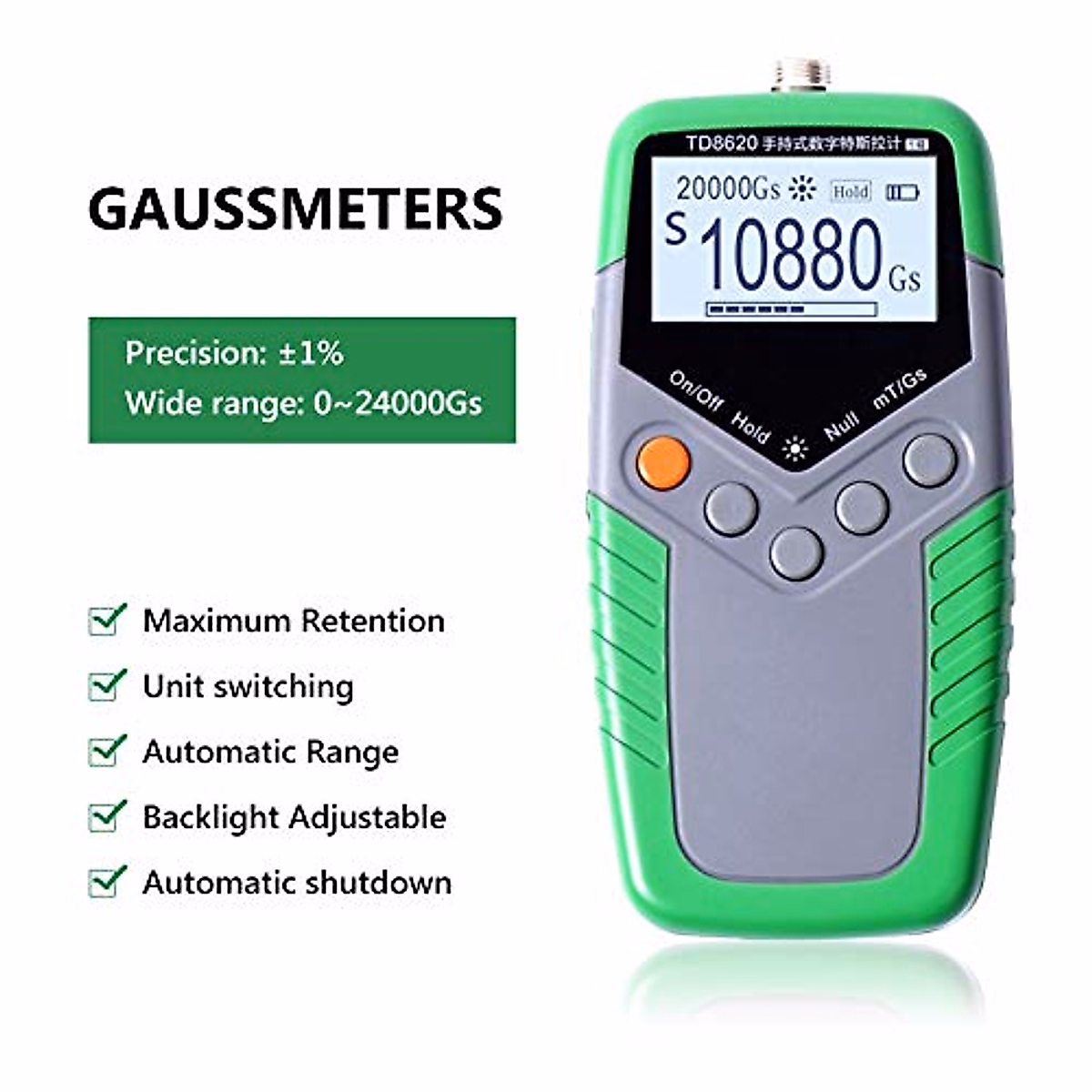 Permanent Magnet Gauss Meter Tesla Meter Fluxmeter with 5% Accuracy Probe 0 to 2400mT