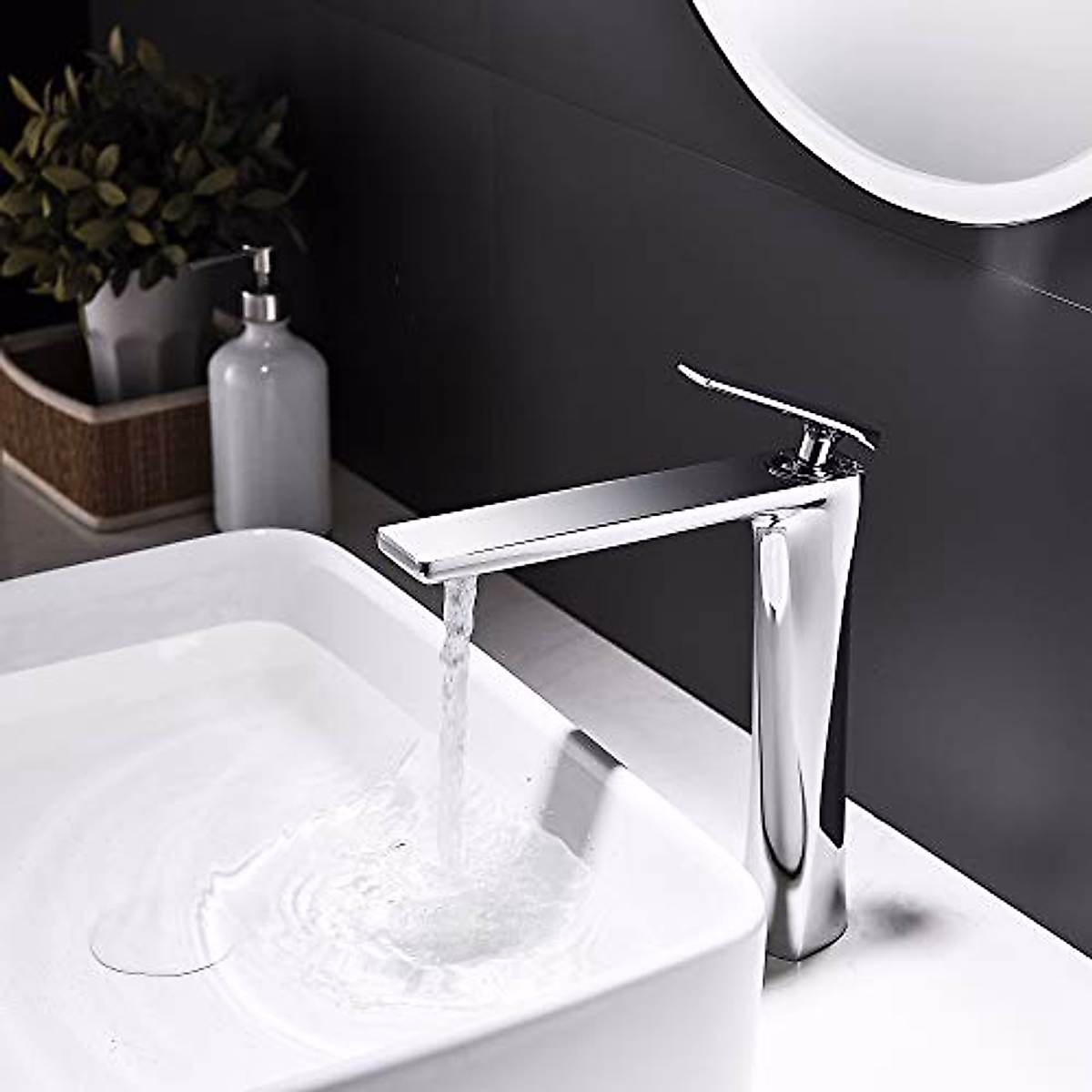 JOMOLA Vessel Sink Faucet Bathroom Single Handle Lavatory Vanity Sink Faucets One Hole Deck Mount Basin Mixer Tap Brass Chrome Tall