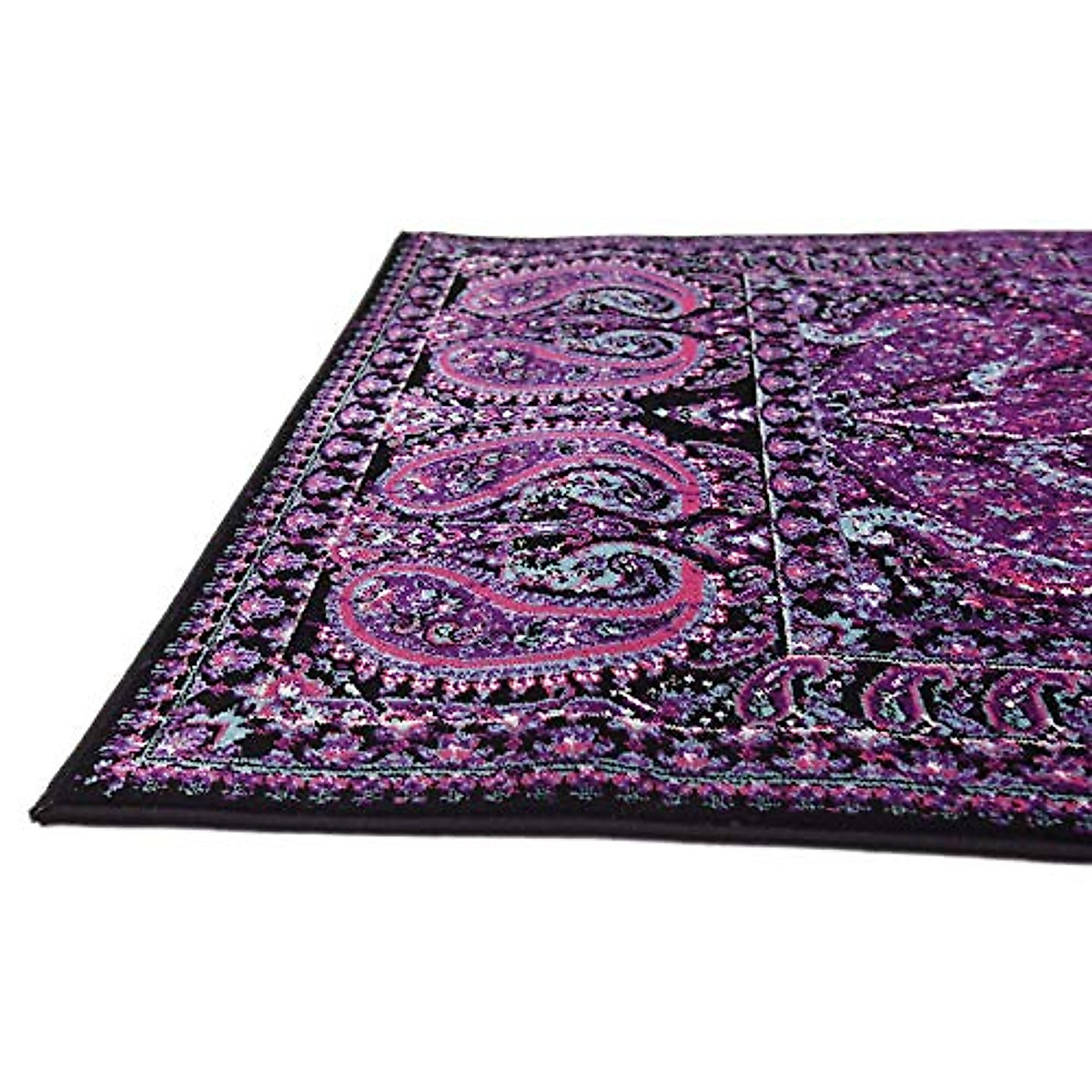 Unique Loom Imperial Collection Paisley, Distressed, Border, Vintage, Modern, Abstract Area Rug, 3 ft x 9 ft 10 in, Lilac/Black