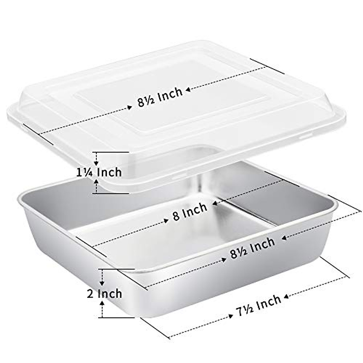 E-far 8 x 8-Inch Baking Pan with lid, Square Cake Brownie Baking Pans Stainless Steel Bakeware Set of 2, Non-toxic & Healthy, Easy Clean & Dishwasher Safe - 4 Pieces(2 Pans + 2 Lids)