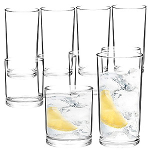 Youngever Set of 8 Plastic Drinking Tumblers, Old Fashion Plastic Glasses, Reusable Plastic Cups for Whiskey and Beer (12 ounce & 16 ounce)