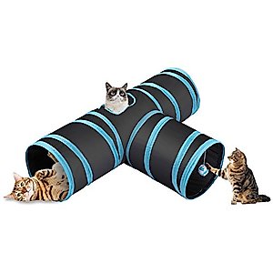 CO-Z 3 Way Cat Rabbit Tunnel Tube, Collapsible Crinkle Pet Tunnels Cats Accessories with Toy Ball Peek Hole, Roomy and Tear Resistant Indoor Outdoor Pet Toy Play Tunnel for Kitty Bunny Puppy
