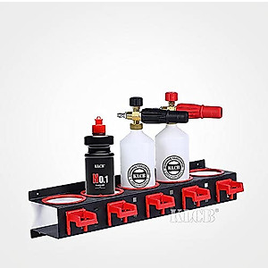 DALLYOUGU Spray Bottle Rack Storage,Spray Bottle Holder Wall Mount, Spray Storage Rack Organizer Aerosol Can Rack Organizer With 5 Holes And 5 Plastic Hanging Hooks Cleaning Detailing Tools Hanger