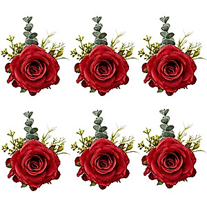 Set of 6 Rose Corsage Wristlet Artificial Flowers Wrist Corsage Bride Bridesmaid Hand Flowers for Wedding Shower Party Prom Decorations