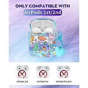 Kokaaee for Airpod Case 2nd & 1st Generation Cover Kawaii Funda Cute Aesthetic Girl Women Protector Liquid Glitter Bling Sparkly Design Estuche Keychain Girly for Apple Air Pod 1/2 Gen