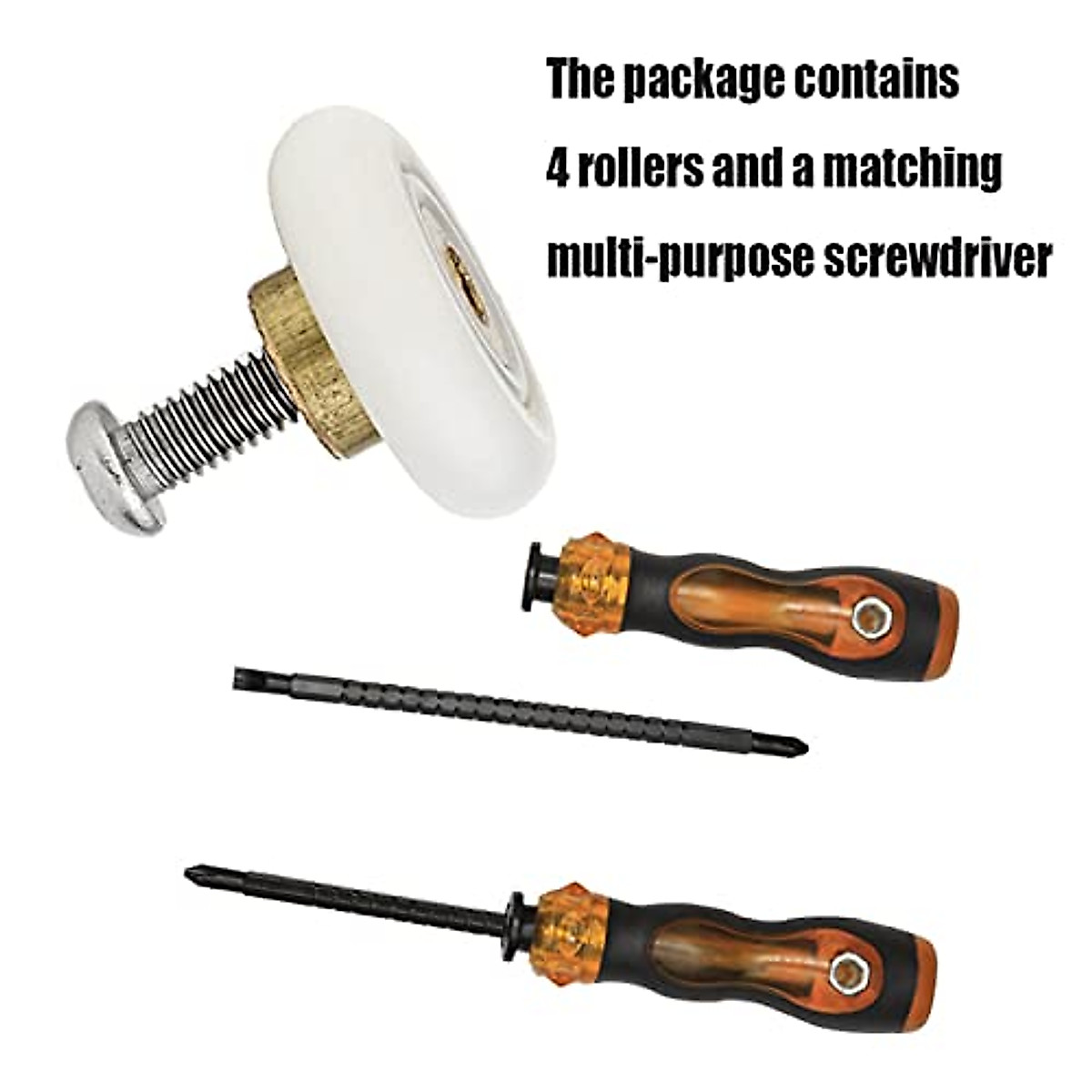 4 PCS Shower Door Rollers&1PCS Dual Purpose Telescopic Screwdriver，Roller Diameter 19/23/25/27mm, for The Bathroom Pan Glass Sliding Door Pulleys/Runners/Wheels,Stainless steel-4PCS (Pulley 19mm)