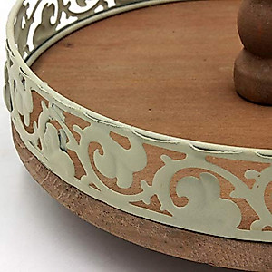 Funly mee Rustic Metal and Wood Single Tier Tray with Handle Farmhouse Decorative Tray(10.2W×10.2D×10.2H) in