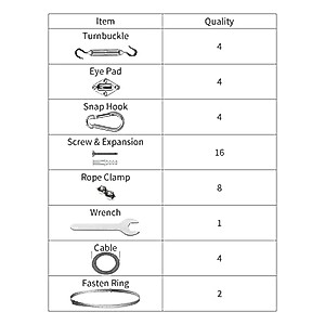 Sun Shade Sail Hardware Kit 6 inch with 4pcs 4 * 12ft Cable Wire Rope 304 Stainless Steel for Patio, Garden Triangle Rectangle and Square Sun Shade Sails Installation 59 pcs