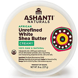 Ashanti Naturals White Whipped Raw Shea Butter | Unrefined African Shea Butter | Creamy Moisturizer for Easy Application - 8 oz
