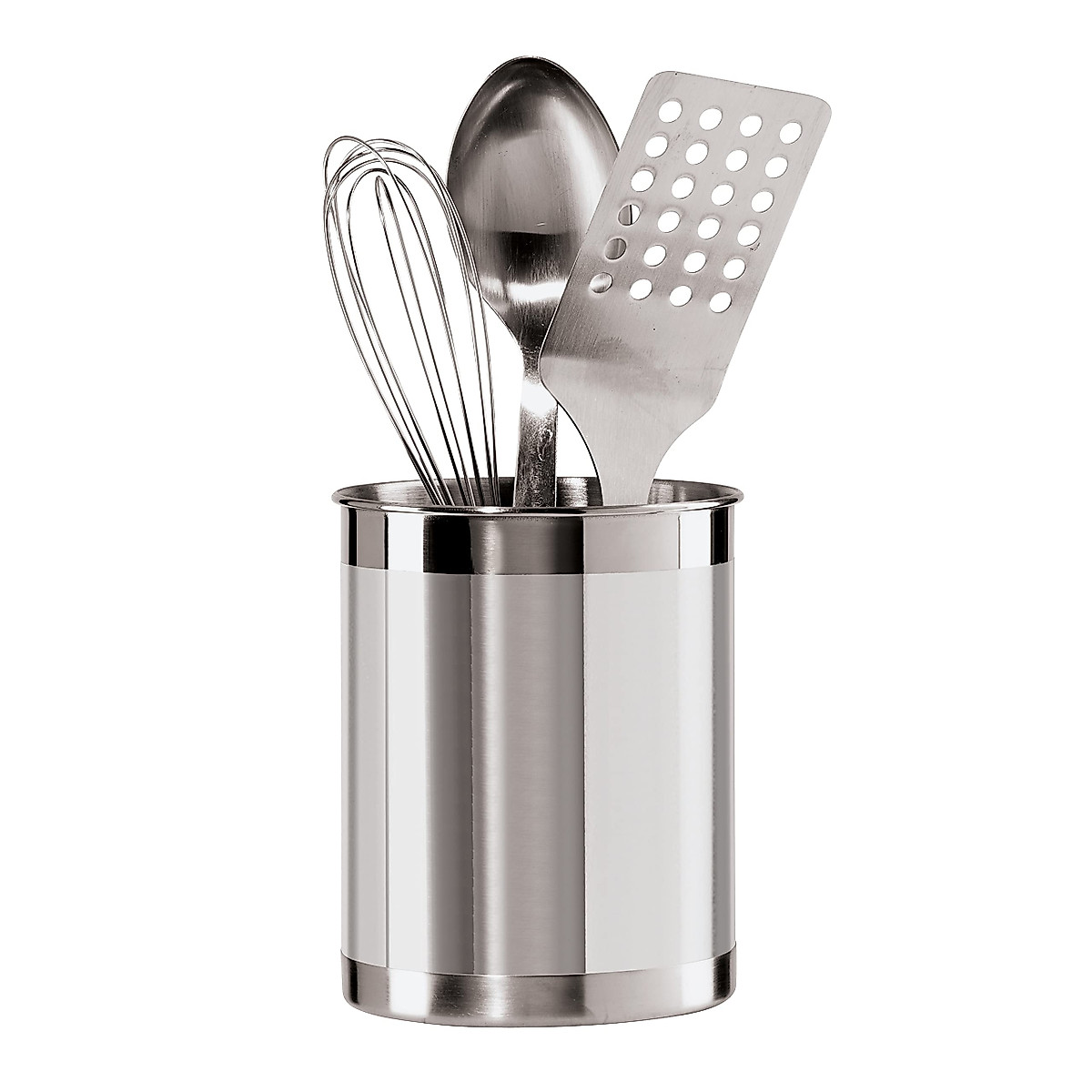 Oggi Stainless Steel Utensil Holder - 5" Diameter, Utensil Caddy, Weighted Base for Stability - Larger-Sized Utensil Crock and Countertop Utensil Organizer, Stainless Steel