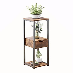 VonDream 3 Tier Plant Stand Indoor , Tall Pedestal Stand with Drawer, Tall Plant Stand for Indoor Plants Multiple, Corner Plant Table Indoor, Small Side Table for Living Room
