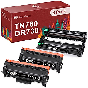 Toner Kingdom Compatible TN760 Toner Cartridge and DR730 Drum for Brother TN760 TN-760 TN730 TN-730 DR730 for Brother HL-l2395dw HL-L2350DW MFC-L2710DW Printer (2 Toners, 1 Drum Unit)