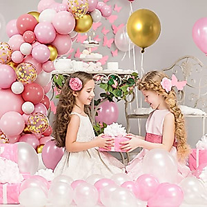 RUBFAC 159pcs Pink Gold Balloons Garland Arch Kit Pastel Pink White Gold Confetti Latex Helium Balloons for Confession Proposal Wedding Valentine's Day Girl Birthday Baby Shower Party Decorations