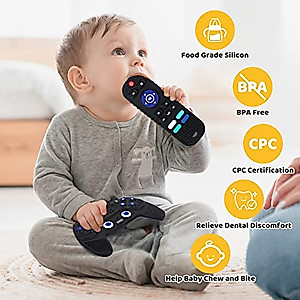 THOOKE Remote Teether for Baby, 2Pcs Silicone Teething Toys for Infant Toddler 0-12 Months, Game Control Chew Gel Gifts for Newborn Kids/Boy/Girl, BPA Free Freezable Relief Molars Gums Pain