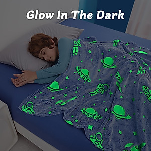 QSTEHEML Glow in The Dark Blanket,Galaxy Blanket Gift for Boys Age 3 4 5 6 7 8 9 10 11 12 Year Old, Space Throw Blanket for Kids Boys- Christmas Birthday Bedroom Decor 50"×60"