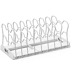 Simple Houseware 10 Compartments Expandable Pan Organizer, White, Plastic, Metal, 12"-22"L x 9.5"W x 8.5"H