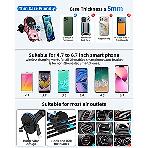 Wireless Car Charger iPhone with Vent Clip,15W Fast Charging Kharly Car Phone Charger Holder,Smart Sensor Auto-Clamping Fashion Phone Holder Mount for Car for iPhone 14 Pro/13 Samsung etc