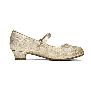 DREAM PAIRS Girls Mary Jane Low Heel Princess Flower Wedding Party Pump Dress Shoes KFL219 Gold Size 11 Little Kid