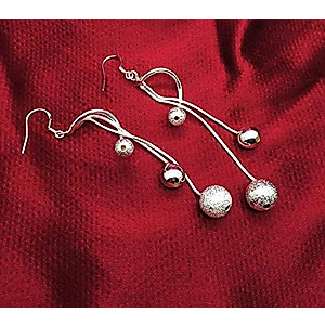 Comelyjewel 1pair Silver Earring Jewellery Woman Bohemian Style Sparkling Beads Long Pendant Ear Studs Dangle Lady Earring Lady Dress Accessories Love Gift Durable and Useful