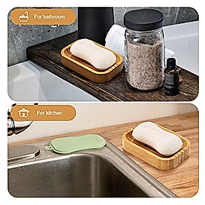 GUANJUNE Pack of 2 Natural Wood Bamboo Soap Dish Holder for Bathroom Kitchen Sponges Accessories Storage