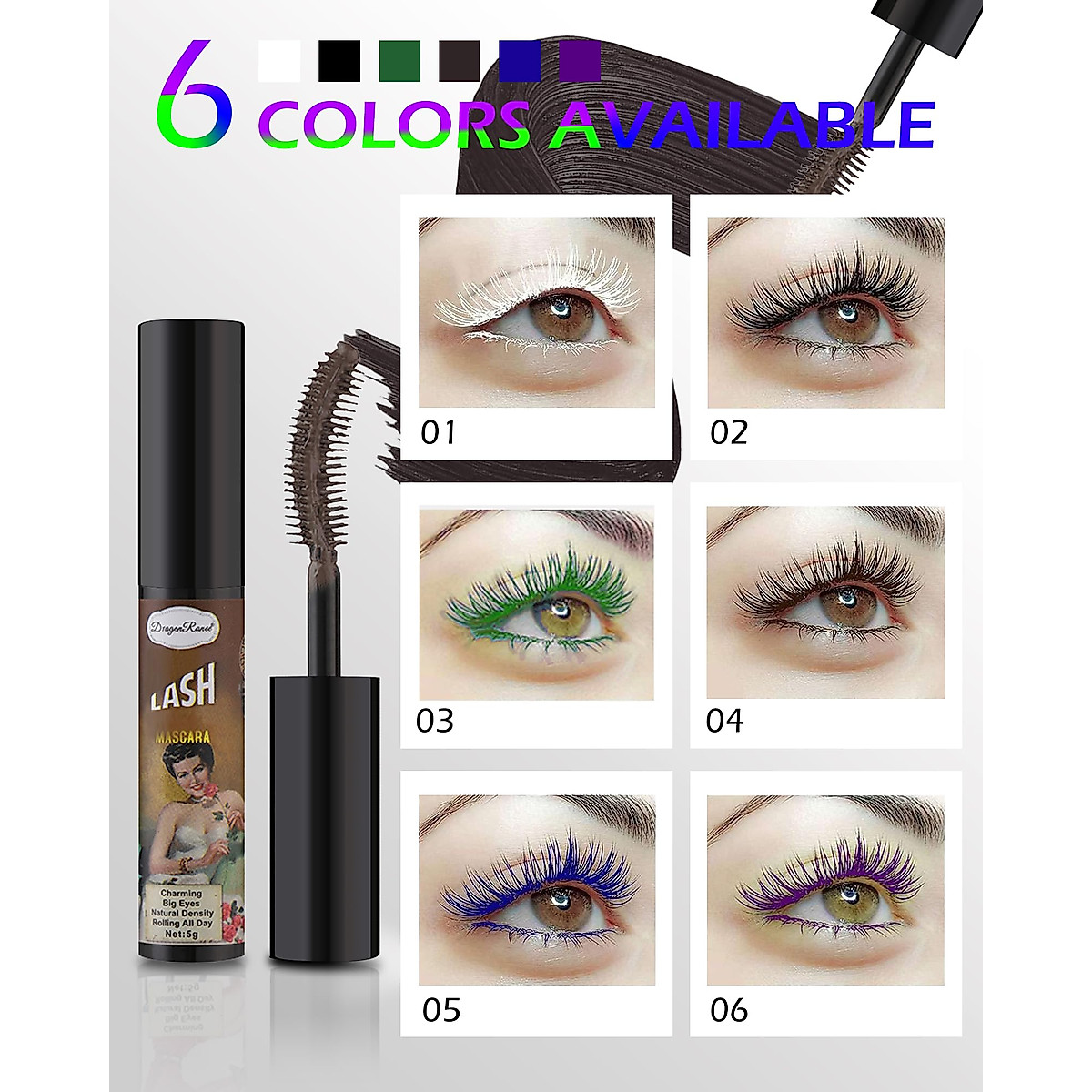 Waterproof Brown Mascara Volume and Length,Long Lasting Non Clumping Curling Voluminous Colored Mascara for Eyelashes, Colorful Volumizing Tubing Mascara for Women Eye Makeup Cosplay Party-04