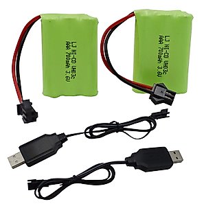 Blomiky 2 Pack 3.6V 700mAh AAA Re-Chargeable Battery Pack with SM-2P Connector Plug and USB Charger Cable for RC Battle Bumper Cars C143 D143 RC Vehicle D143 Battery 2