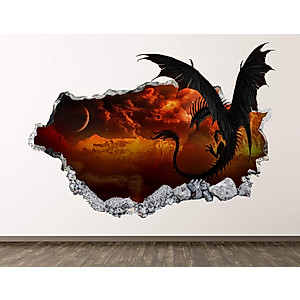 Dragon Wall Decal Art Decor 3D Smashed Kids Galaxy Sticker Mural Boys Gift BL06 (22"W x 14"H)