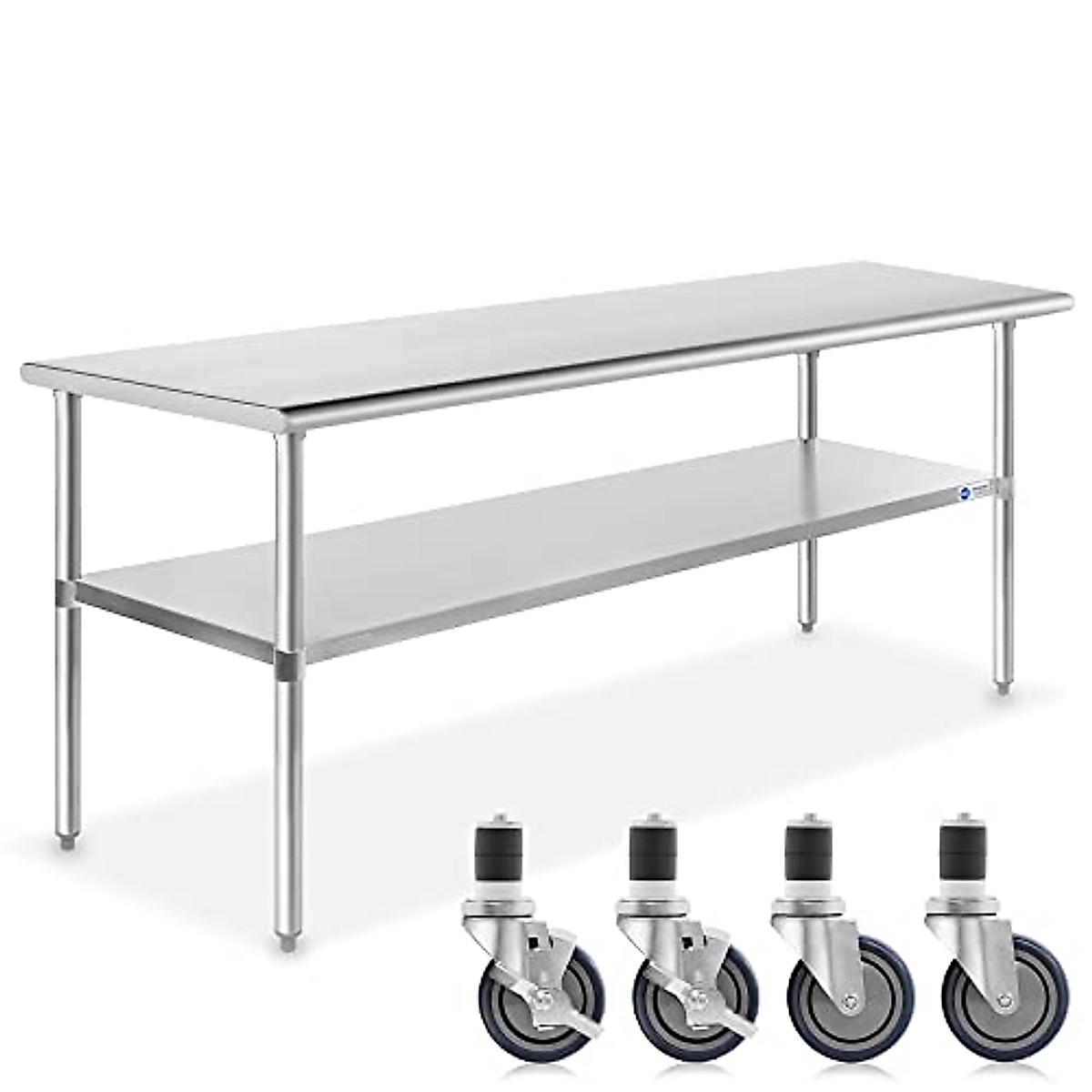 GRIDMANN NSF Stainless Steel Work & Prep Table 72 x 24 Inches with Caster Wheels and Under Shelf for Restaurant, Home, Hotel
