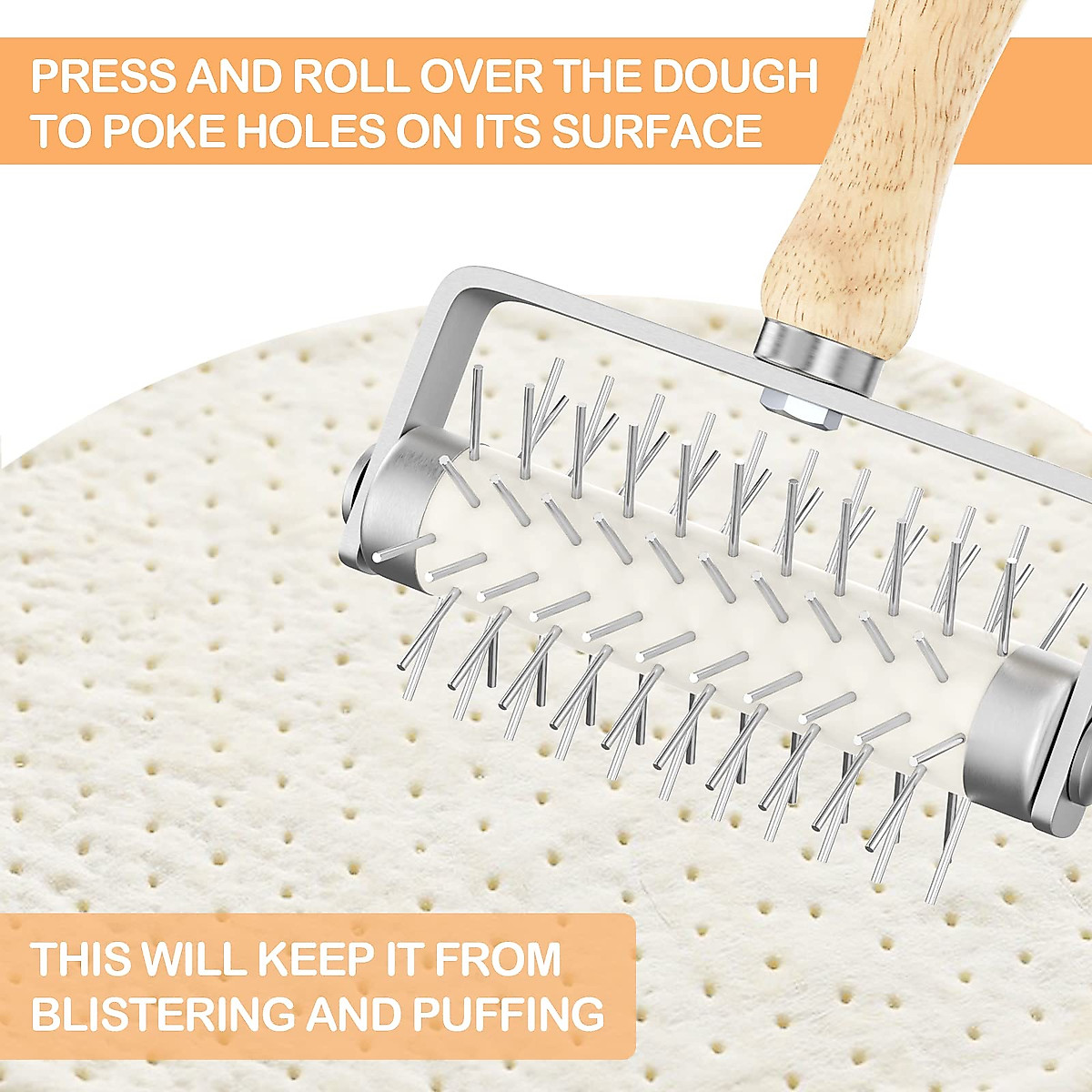 Pizza Dough Docker,Pastry Roller with Stainless Steel Spikes Homemade Pizza Docking Tool that Prevents Dough from Blistering,Commercial Kitchen Pizza Making Accessories